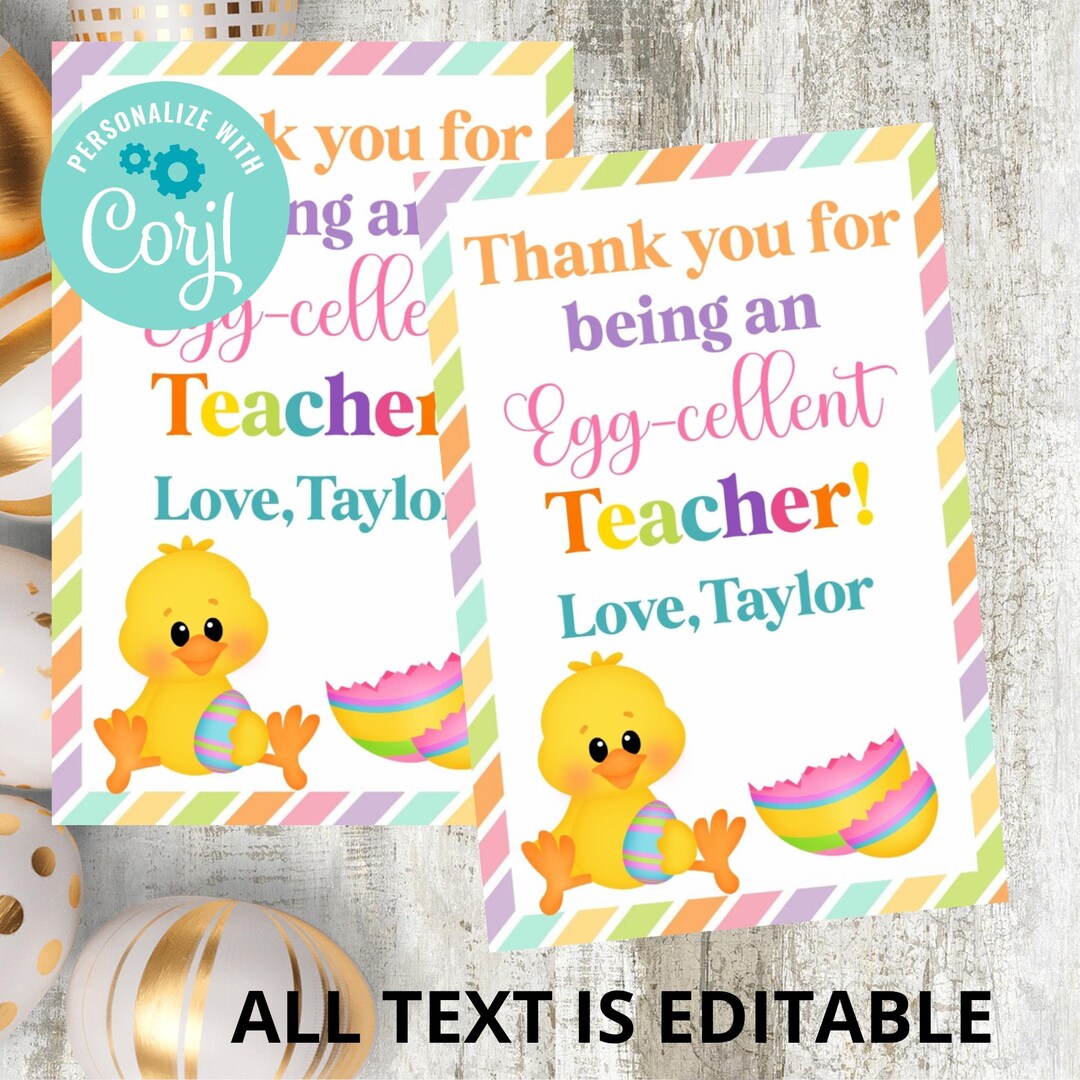 Eggcellent Teacher Easter Gift Tags Editable Printable Easter Favor ...