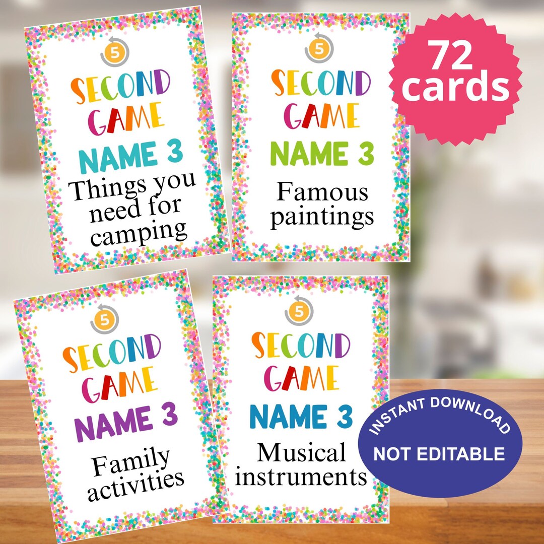 5 Second Game, Printable Fun Family Game, Instant Download, Activity ...