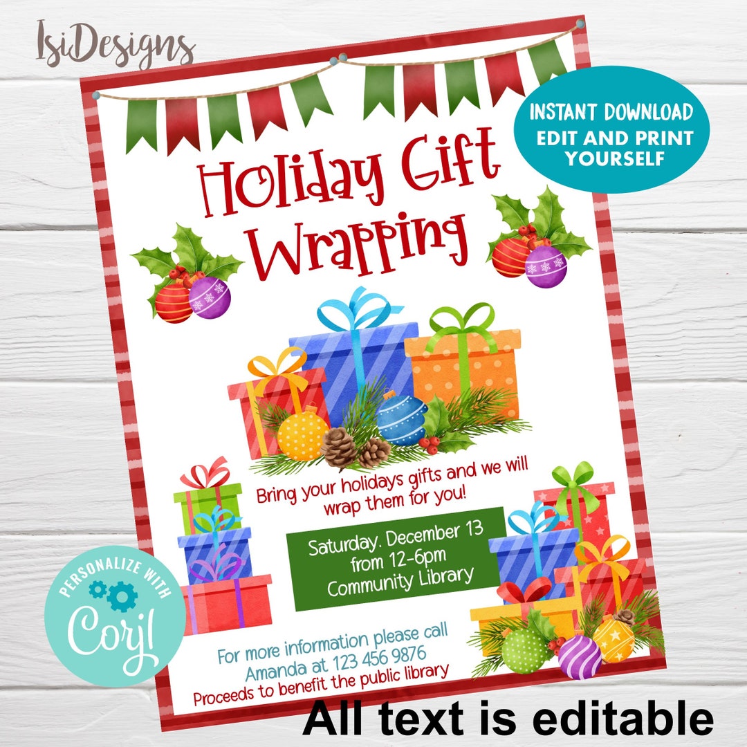 Holiday Gift Wrapping Fundraiser Flyer, Editable Christmas PTO/PTA ...