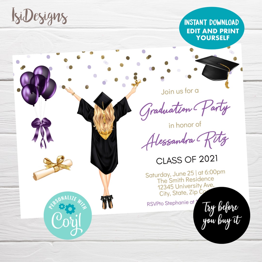 Editable Graduation Invitation Template, Instant Download, Graduation ...