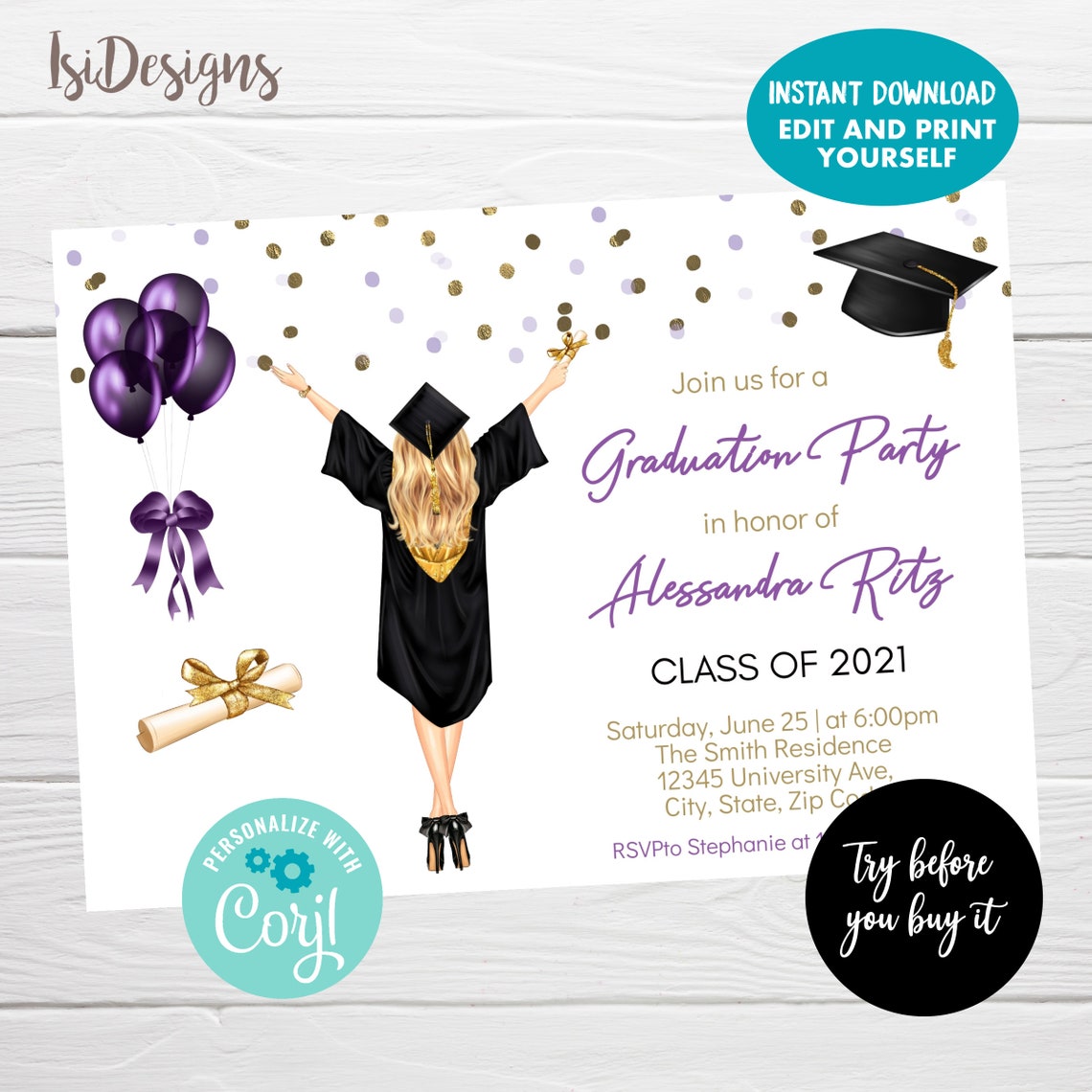 Editable Graduation Invitation Template Instant Download | Etsy