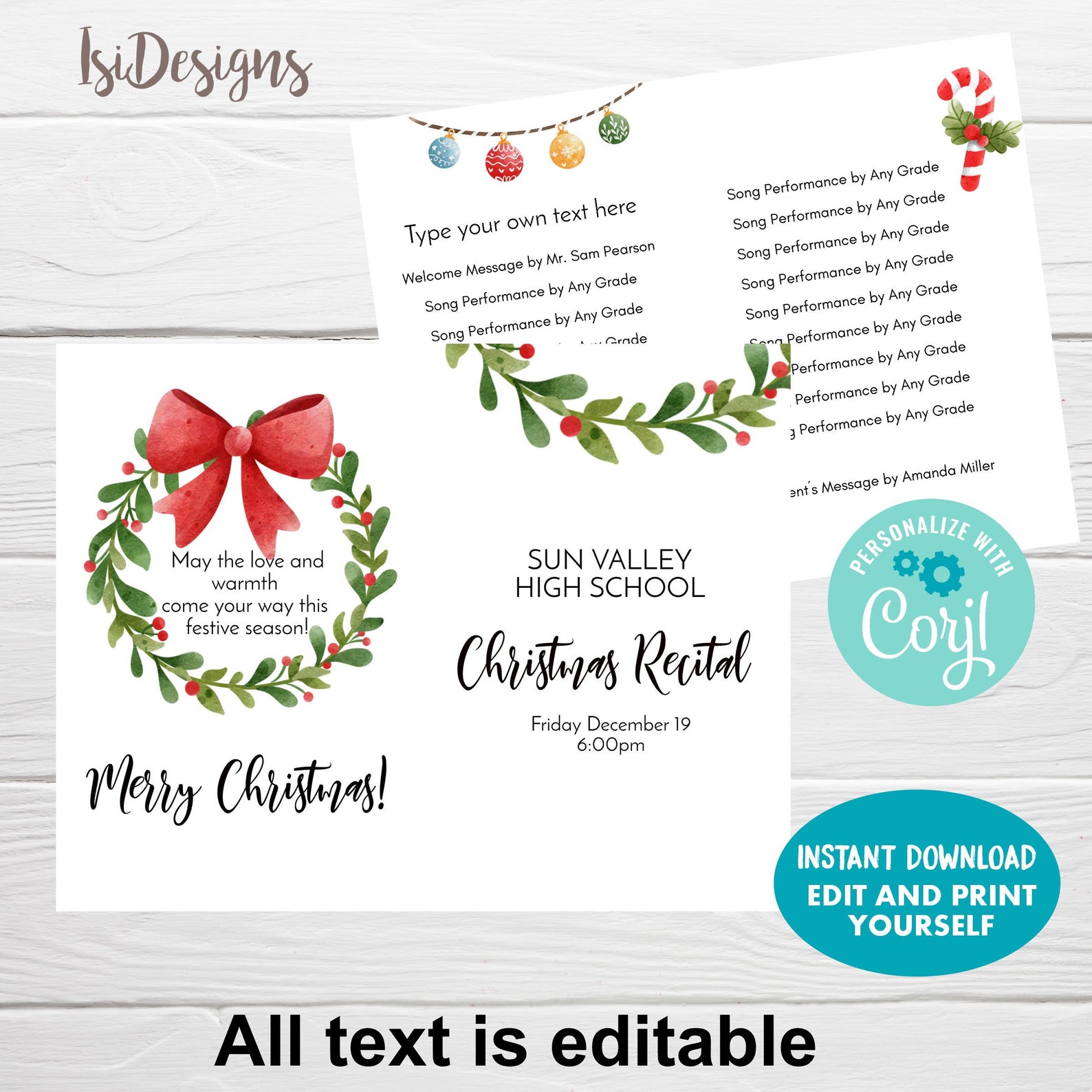 Christmas Recital Editable Program Instant Download Music - Etsy