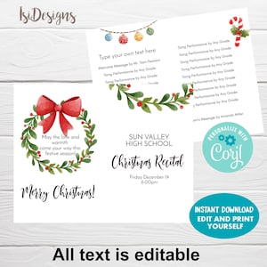 Christmas Recital Editable Program, Instant Download, Music Performance ...