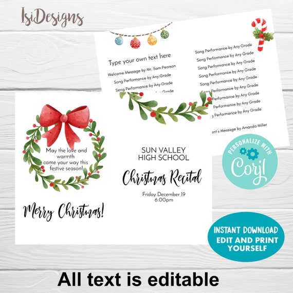 Christmas Recital Editable Program, Instant Download, Music Performance ...