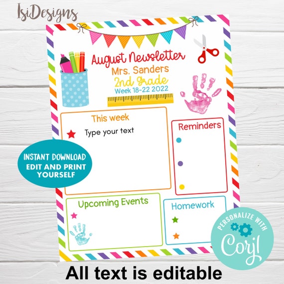 Editable Weekly Monthly Classroom Newsletter Teacher - Etsy