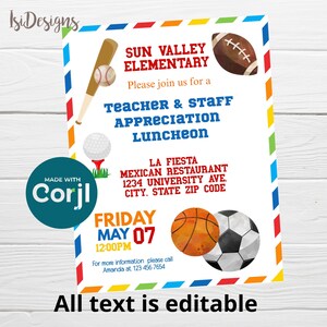 Editable Teacher Appreciation Luncheon Invitation, All-star ...