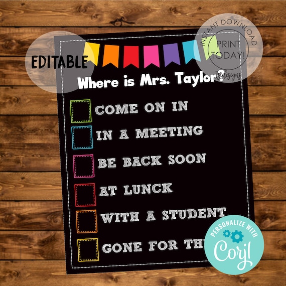 EDITABLE Where is the Teacher, Classroom Door Sign, Instant Download ...