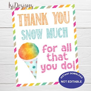 Snow Cone Appreciation Sign, Thank You Snow Much, School PTO/PTA ...