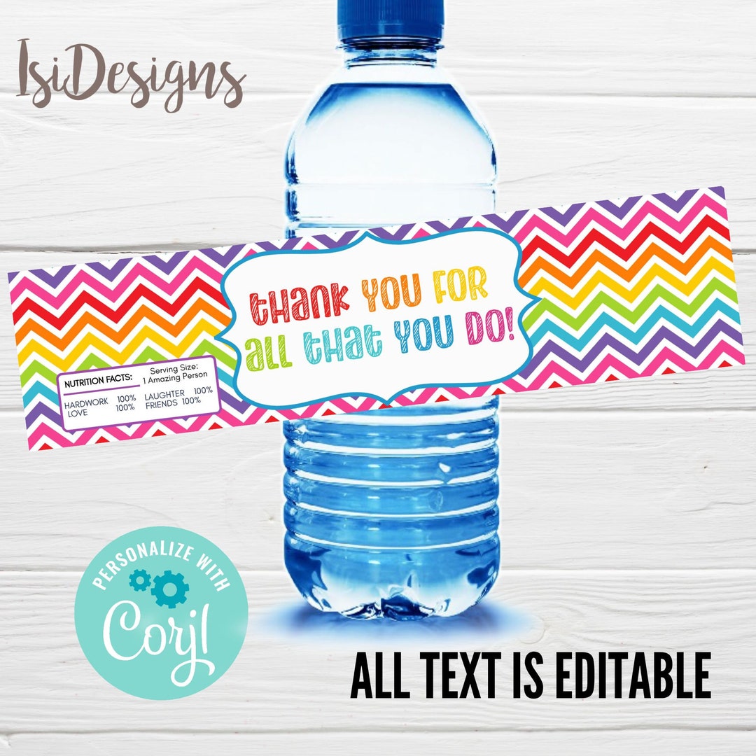 Appreciation Water Bottle Labels, Instant Download, Editable Labels ...