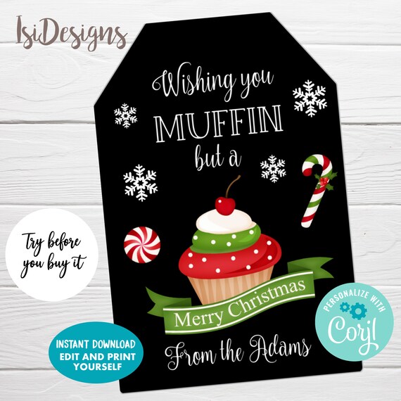 Muffin Christmas Editable Tags, Instant Download, Holiday Muffin Tag ...
