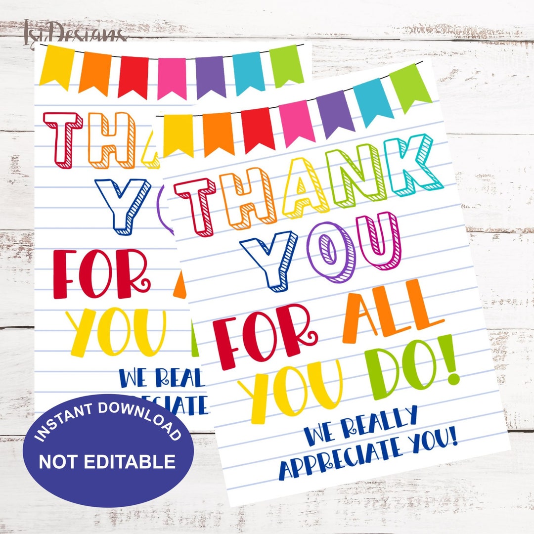 Thank You Gift Tags, Teacher Appreciation Pintable Tags, Nurse, Staff ...