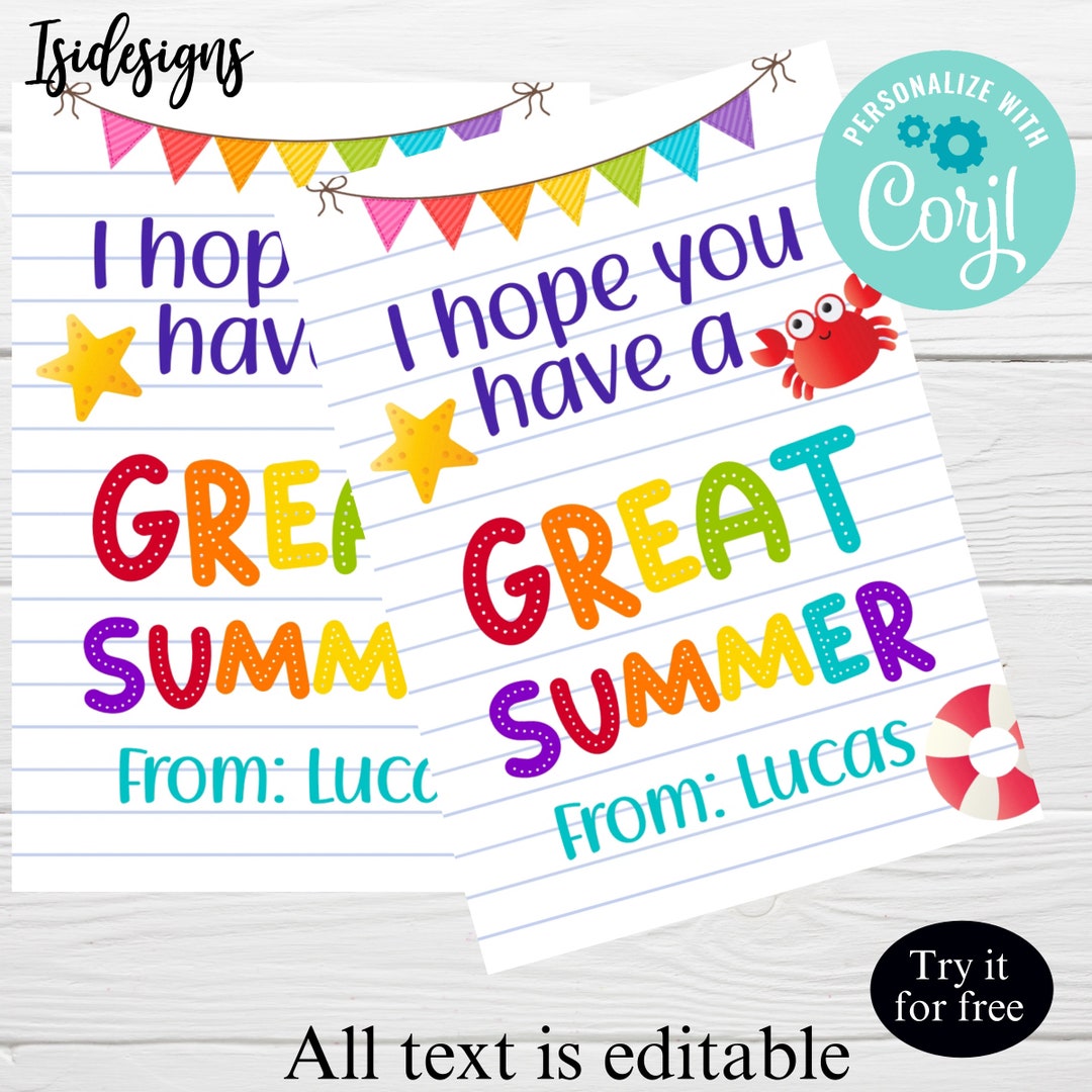Have a Great Summer Gift Tags, Teacher Appreciation Last Day of School ...