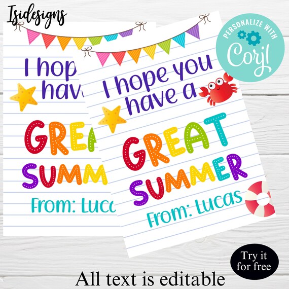 Have a Great Summer Gift Tags, Teacher Appreciation Last Day of School ...
