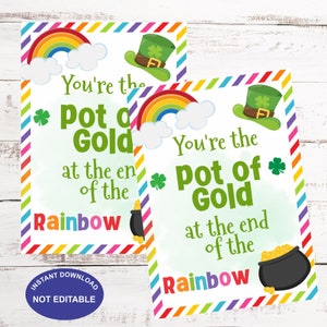 St. Patrick's Day Printable Tag, Pot of Gold Rainbow Gift Tags, St ...