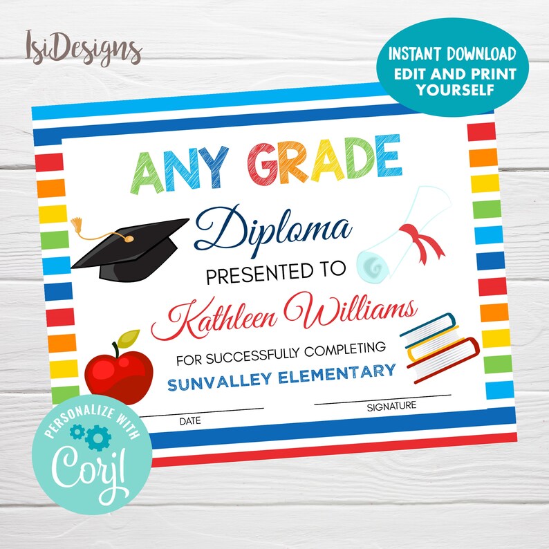 Editable Diploma Kindergarten Graduation Preschool - Etsy