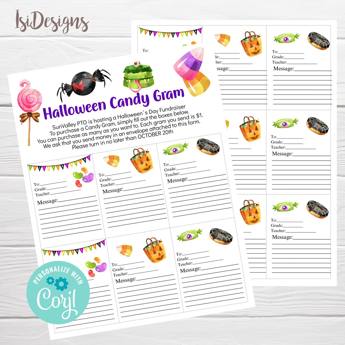Halloween Candy Gram Editable Template PTO / PTA School | Etsy