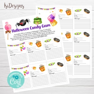 Halloween Candy Gram Editable Template, PTO / PTA School Fundraiser ...