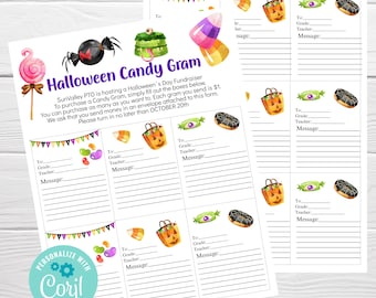 Halloween Candy Gram Editable Template PTO / PTA School - Etsy