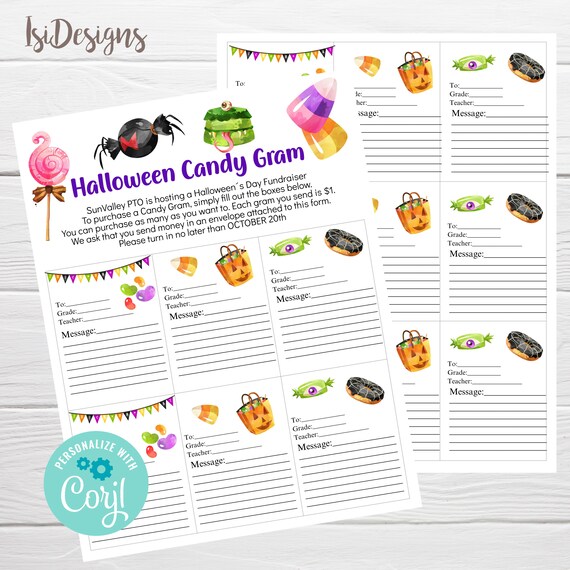 Halloween Candy Gram Editable Template PTO / PTA School | Etsy