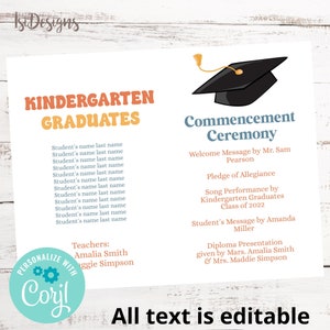 Graduation Ceremony Program, Editable Kindergarten Preschool Elementary ...