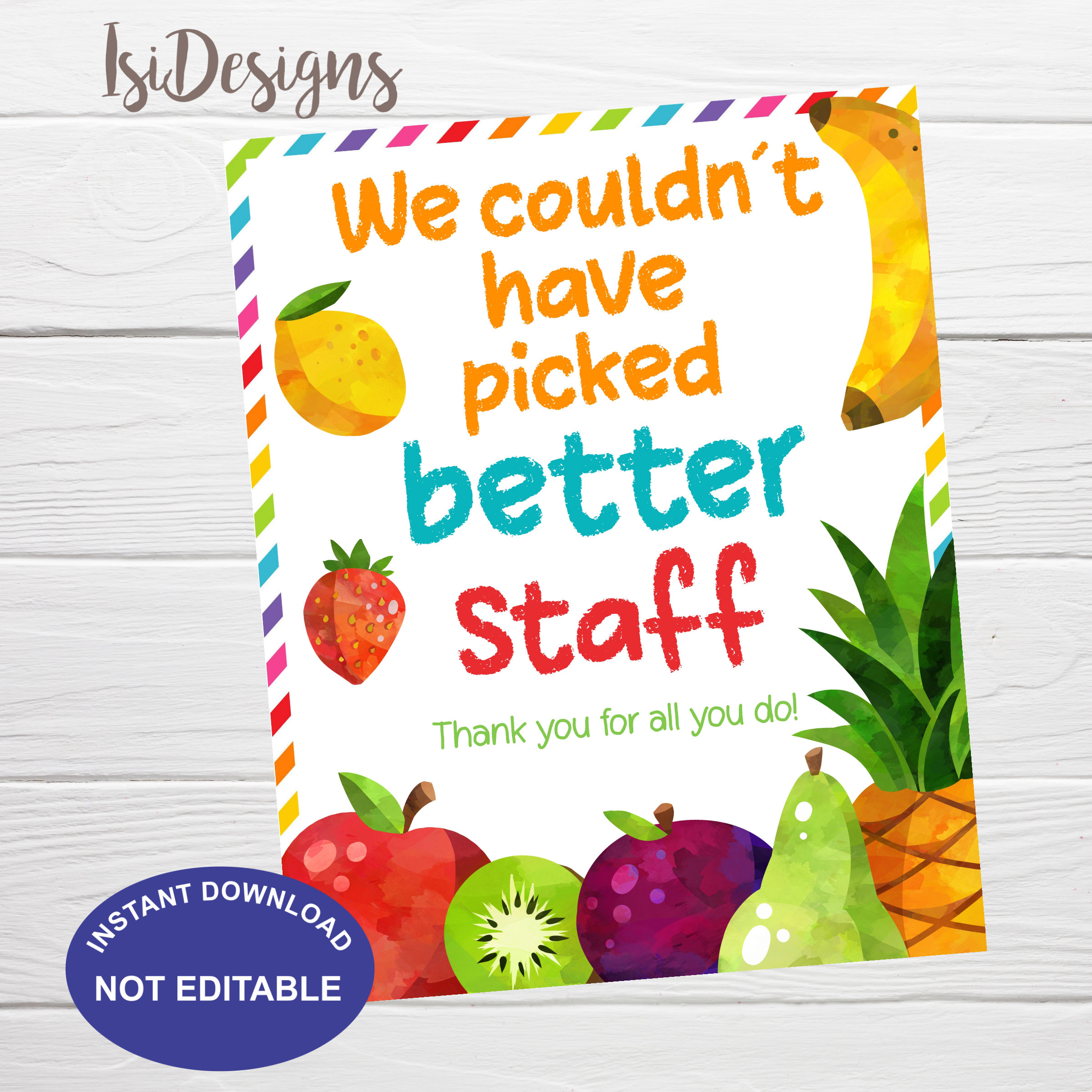 Teacher and Staff Appreciation Sign, Instant Download, Fruit Thank You ...