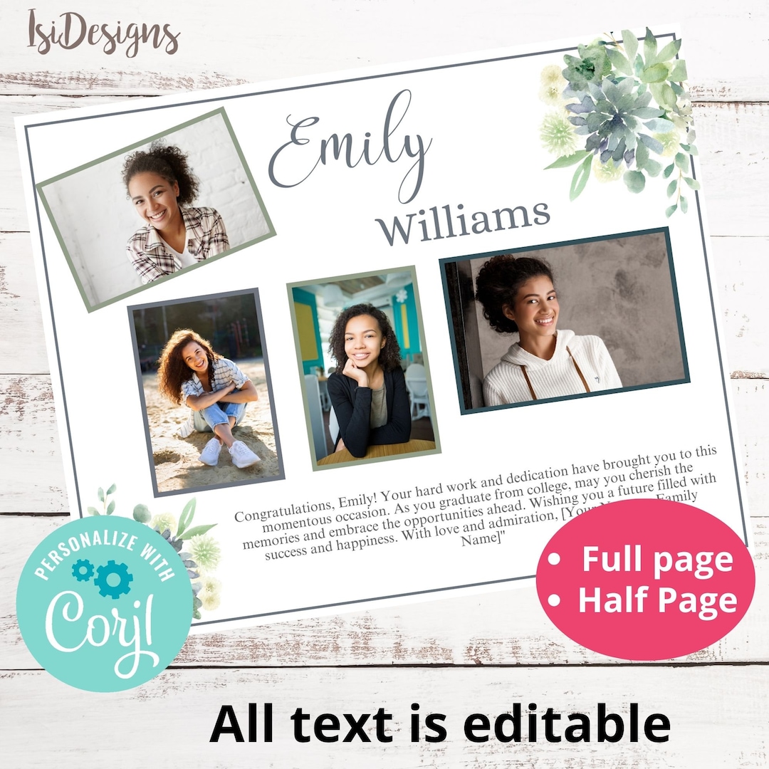 High School Senior Editable Yearbook Ad, Senior Graduation Tribute Full ...