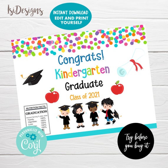 Kindergarten Graduation Chip Bag, Editable Graduation Snack Bag ...