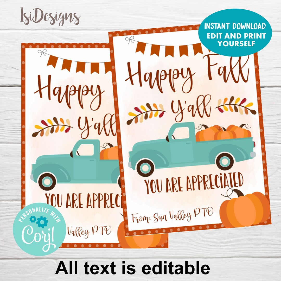 Fall Gift Tag, Happy Fall Ya'll Gift Tag, Teacher Staff Nurse Employee ...
