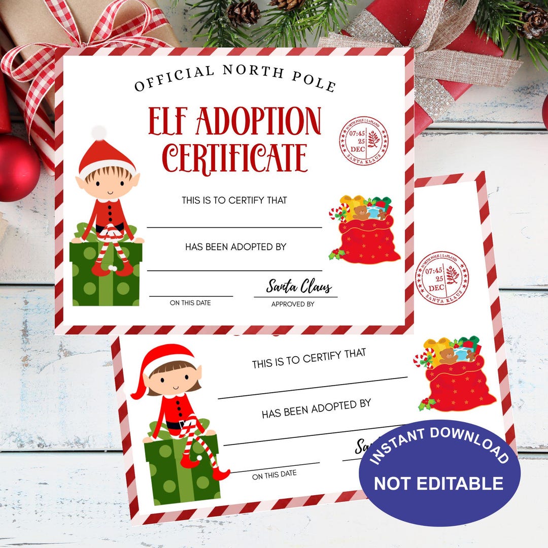 Elf Adoption Certificate | Printable Elf Arrival Certificate | Fun ...