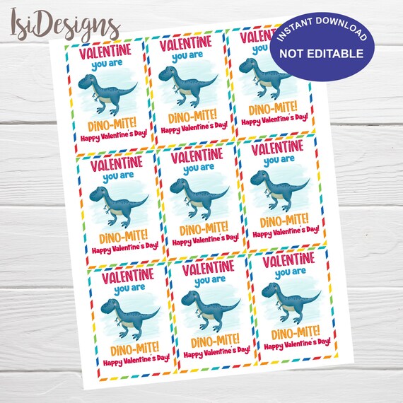 Dinosaur Valentine's Day Gift Tag, Instant Download, You're Dino-mite ...