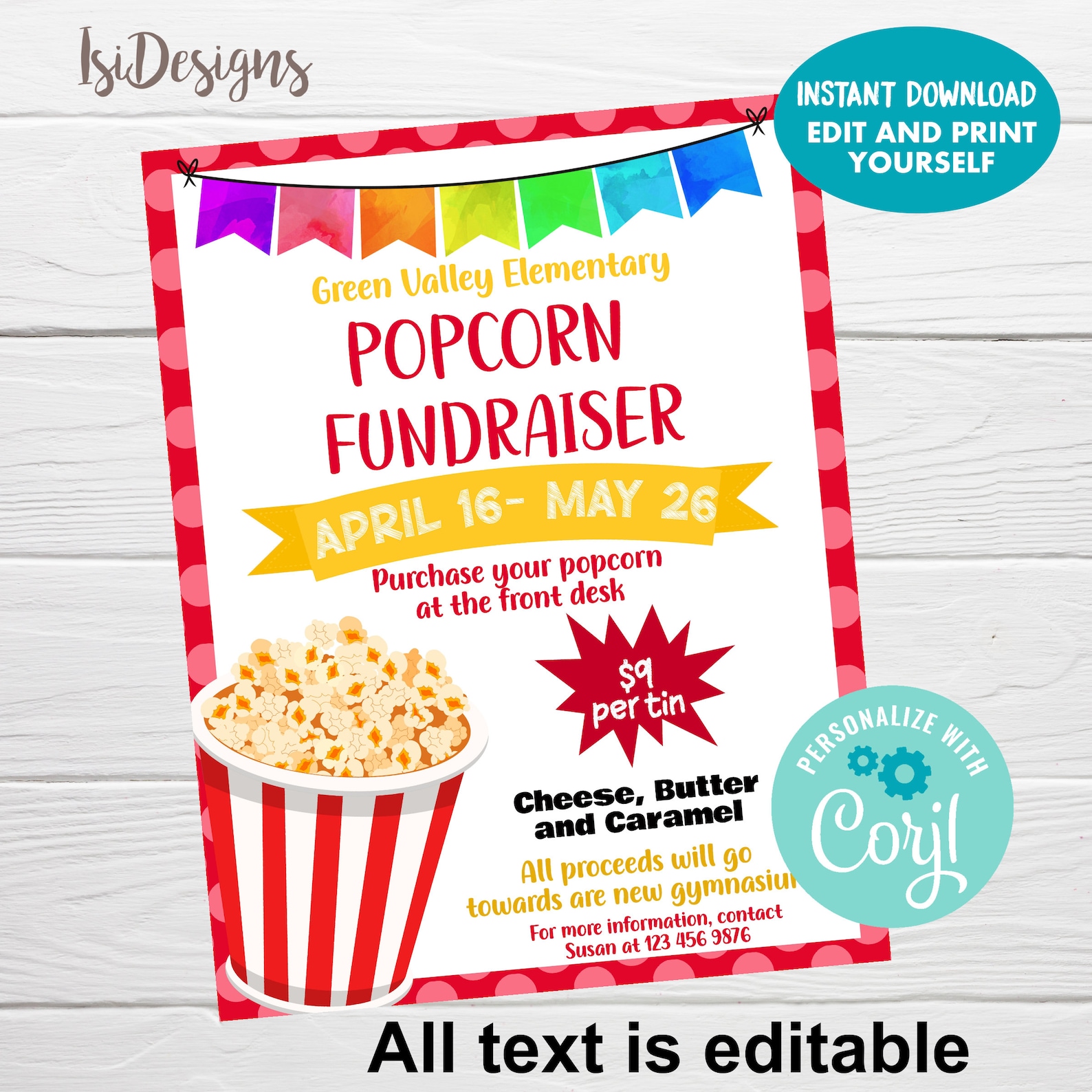 Popcorn Fundraiser Flyer, Editable PTA PTO School Church Popcorn ...