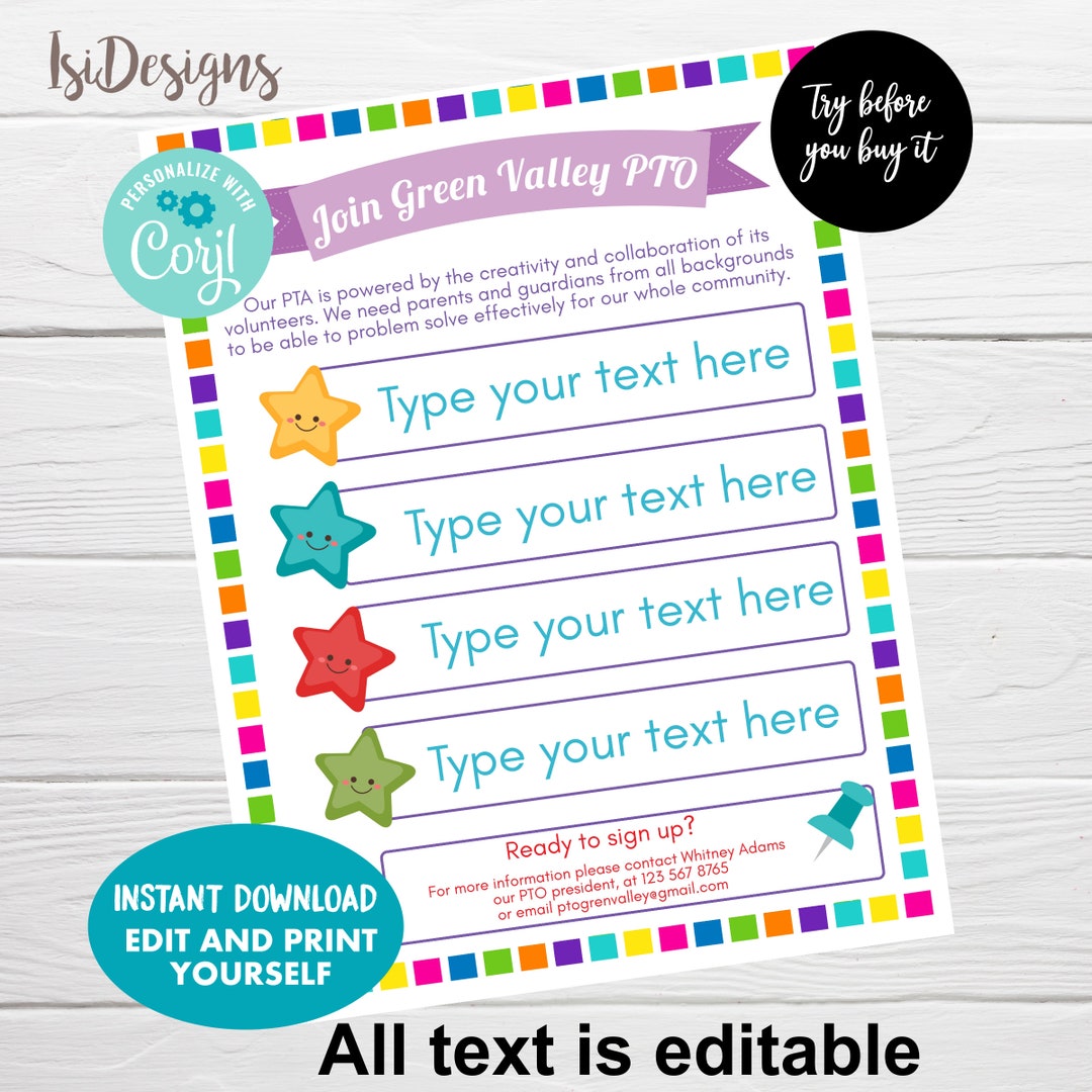 PTO/PTA Recruitment Flyer, Why Join PTO Editable Newsletter, Instant ...