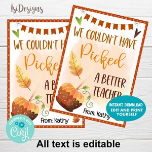 We Couldn't Have Picked a Better Teacher Fall Appreciation Tags ...