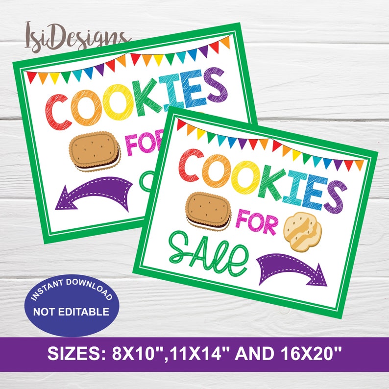 Cookie for Sale Printable Sign Instant Download Girl Scout | Etsy