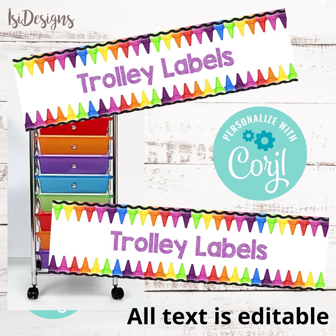 Editable Trolley Labels, Rolling Cart Labels, Instant Download, Drawer ...