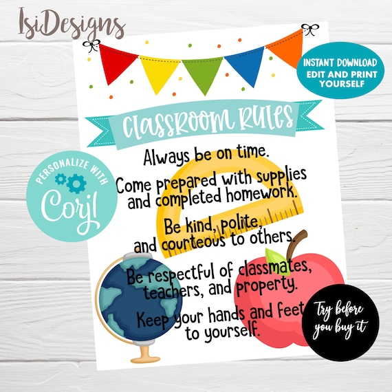 Editable Classroom Rules, Instant Download, Back to School, Classroom ...