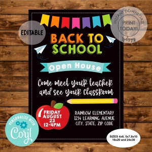 Back to School Open House Invitation, Instant Download, Editable Back ...