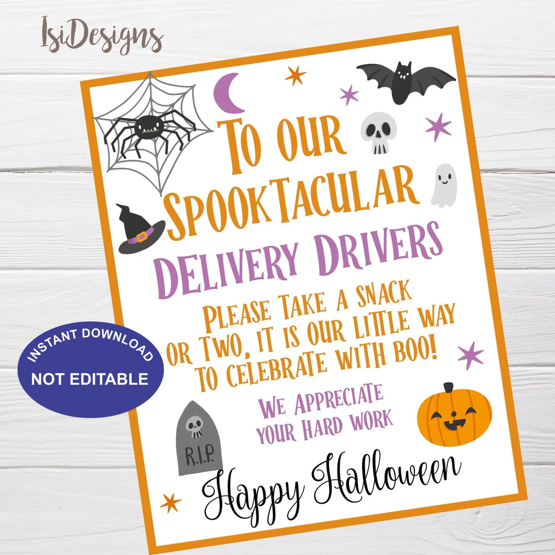 Halloween Delivery Drivers Treat Sign, Instant Download, Thank You ...