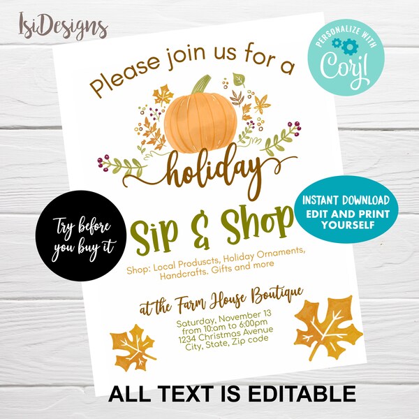 Sip and Shop Invitation Template - Etsy