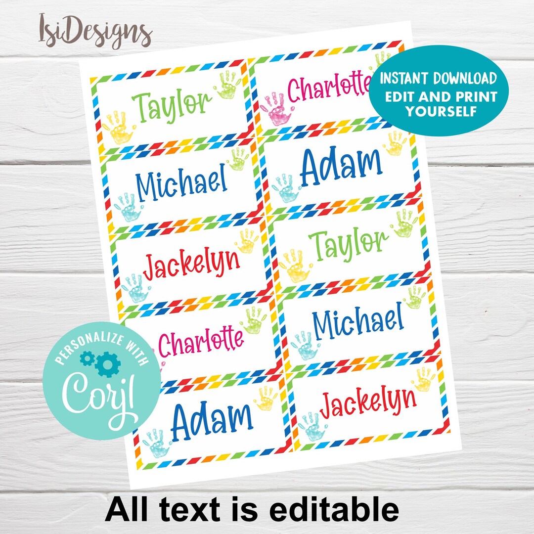 School Supplies Labels, Instant Download, Editable Name Labels, Back to ...