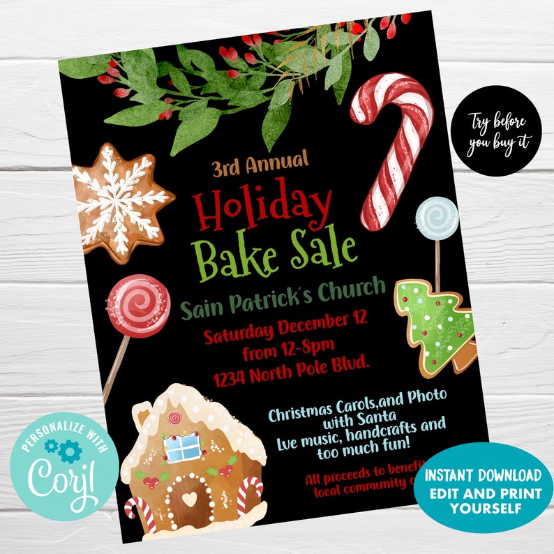 Edible Bake Sale Flyer Instant Download Holiday Bake Sale - Etsy
