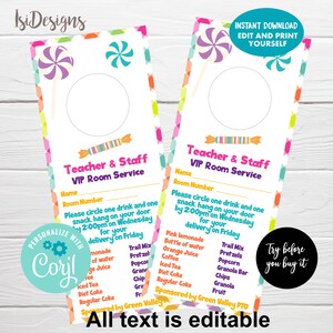 VIP Room Service Editable Door Hanger, Instant Download, Teacher and ...