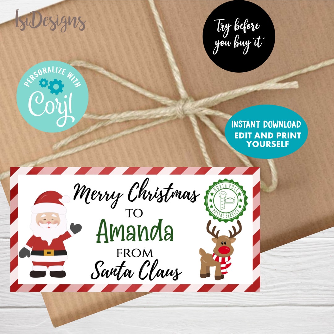 Christmas Shipping Labels, Editable Mail From Santa, INSTANT DOWNLOAD ...