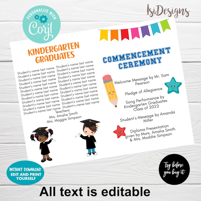 Editable Kindergarten Graduation Ceremony Program Preschool - Etsy
