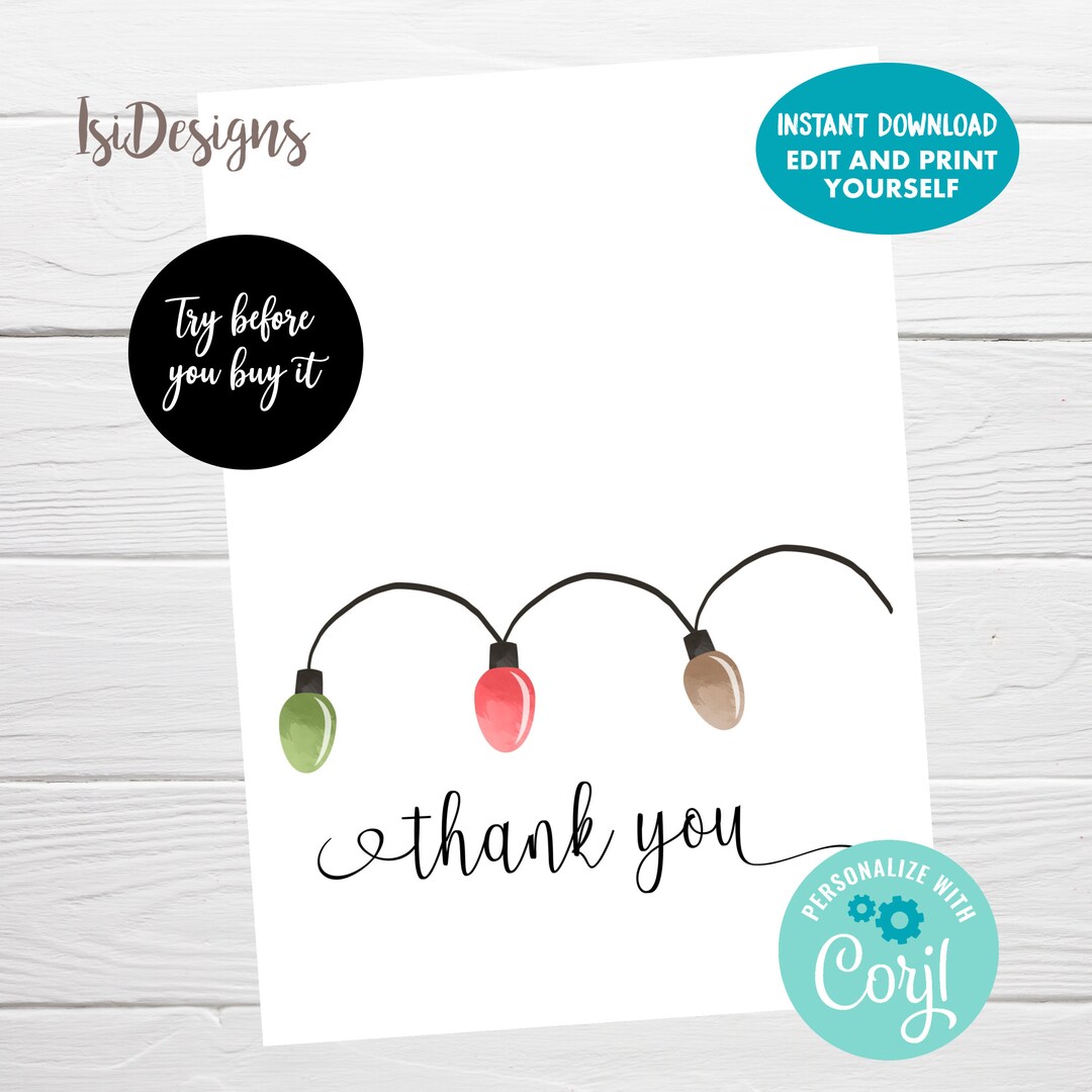 Christmas Thank You Card, Editable, Instant Download - Etsy