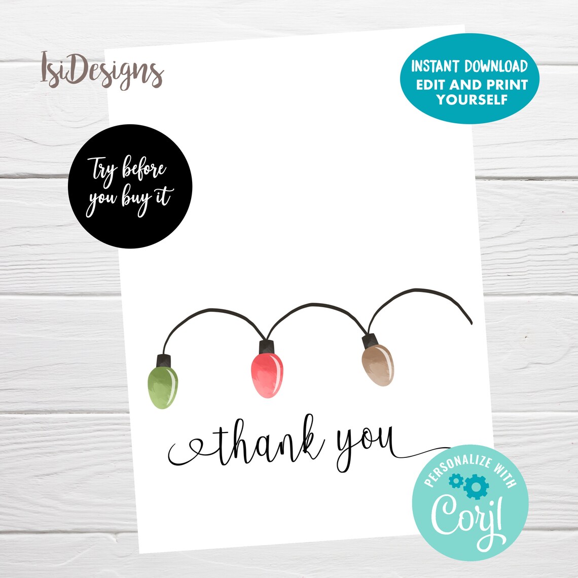 Christmas Thank You Card Editable Instant Download - Etsy