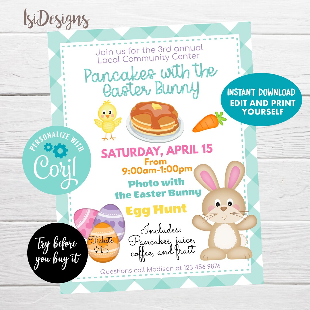 Easter Breakfast Editable Flyer, Easter Brunch PTO / PTA Fundraiser ...