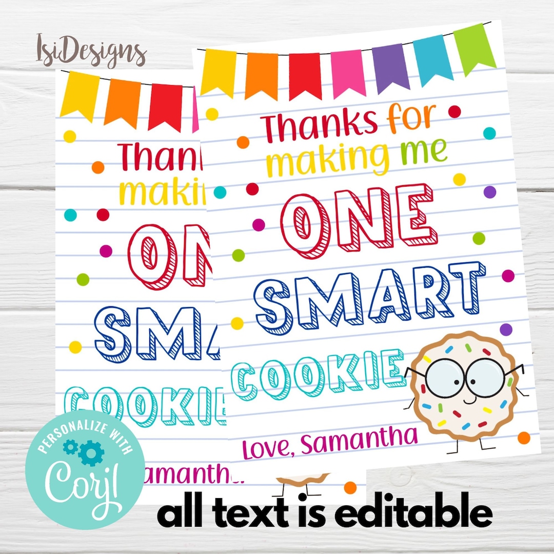 Thanks for Making Me One Smart Cookie Gift Tag, Instant Download ...