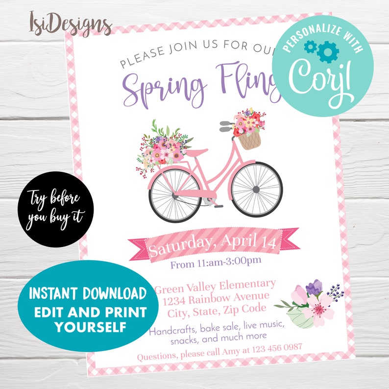 Editable Spring Fling Flyer, Instant Download, Fundraiser Event Poster ...
