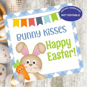 Easter Printable Candy Tags, Bunny Kisses Party Favor Tags, DIY Instant ...